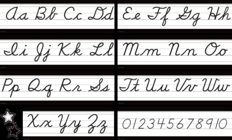 MINI BULLETIN BOARD SET: BLACK AND WHITE CURSIVE ALPHABET LINE ...